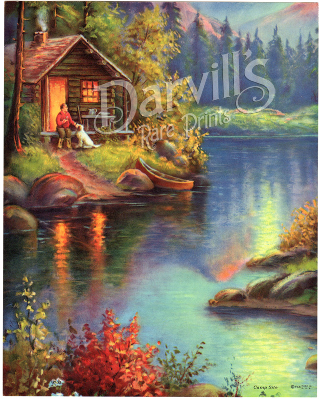 Vintage Calendar Prints Of Camping Outdoor Life Wildlife Deer Park